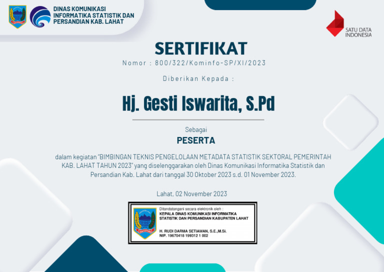 Sertifikat Penghargaan Gesti | PDF