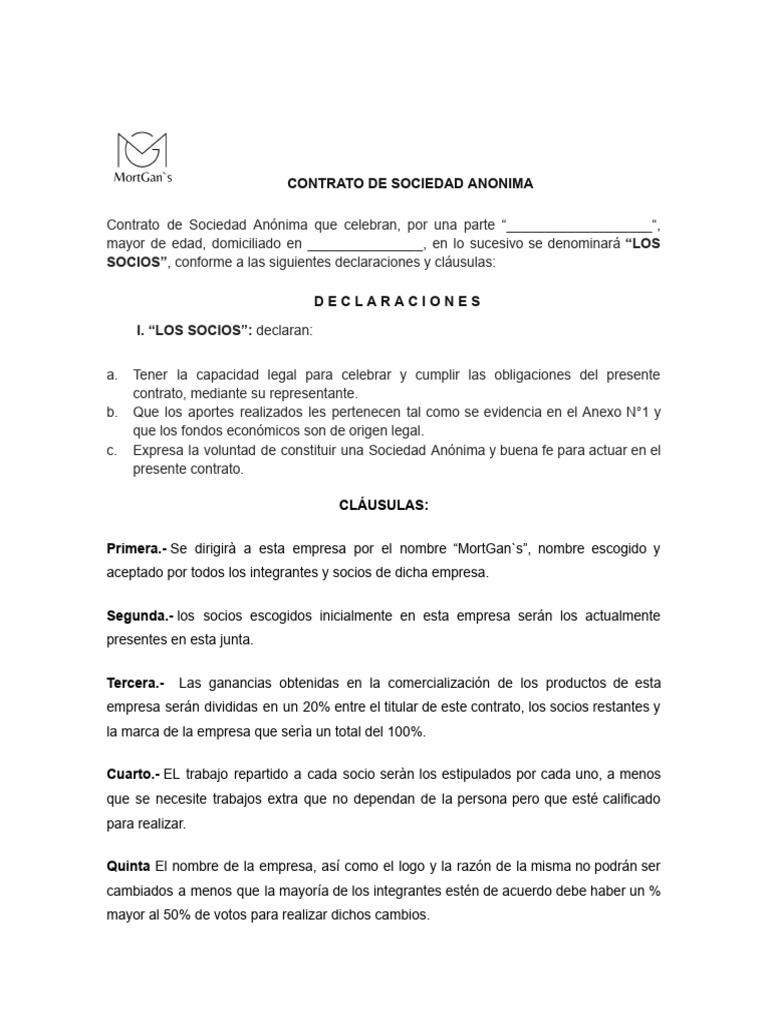 Contrato de Sociedad Anonima | PDF
