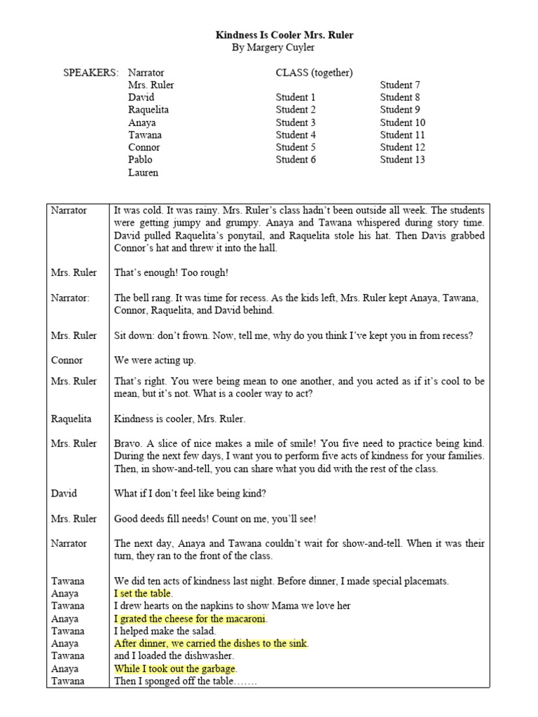 Kindness Is Cooler Mrs. Ruler SCRIPT | PDF