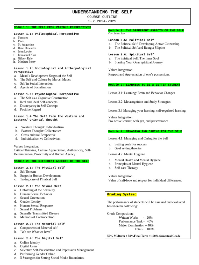 UTS Course Outline SY2024 2025 2 | PDF