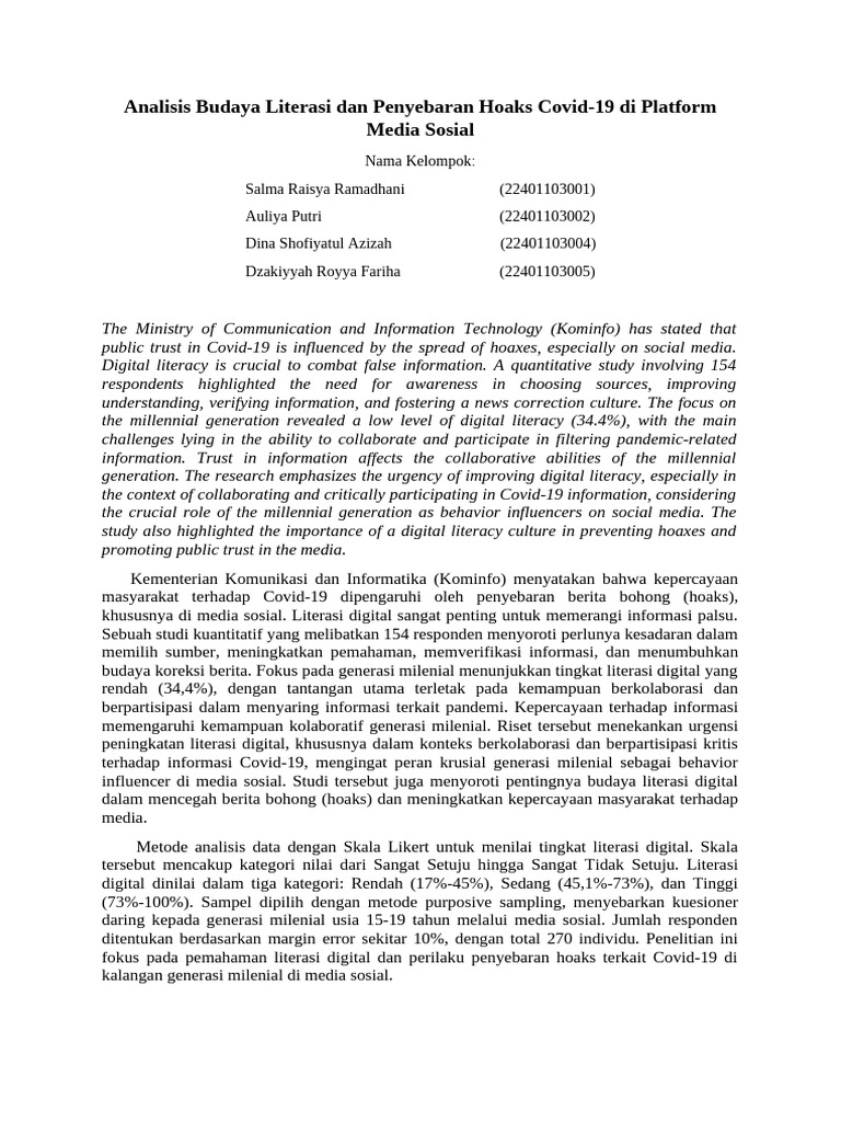 Analisis Budaya Literasi dan Penyebaran Hoaks Covid | PDF