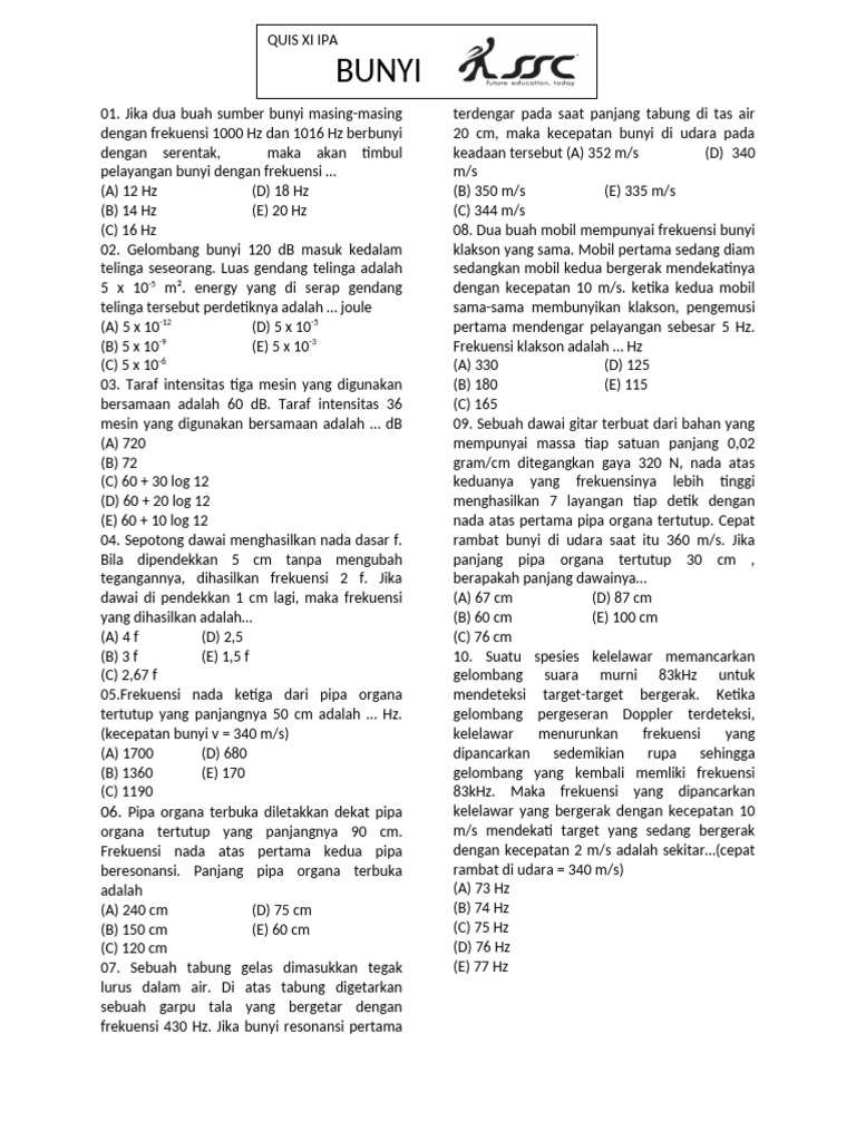 Kuis Bunyi Kelas 11 | PDF
