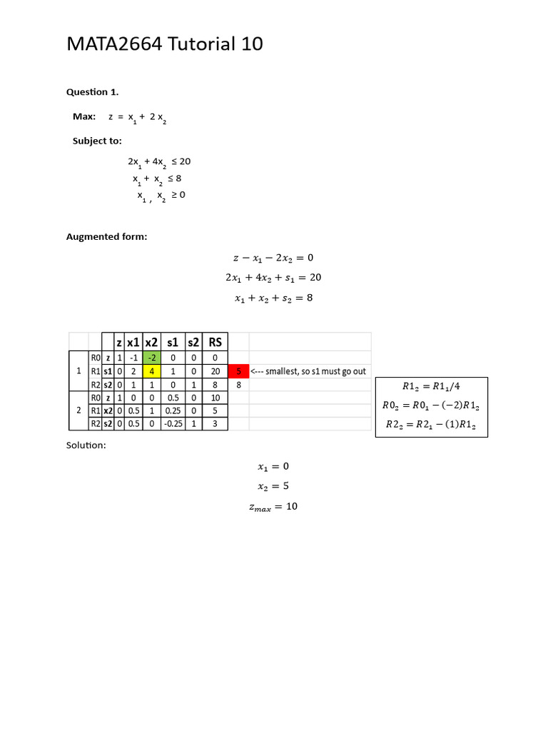Linear Programming - The Simplex Method Exercises Solutions | PDF