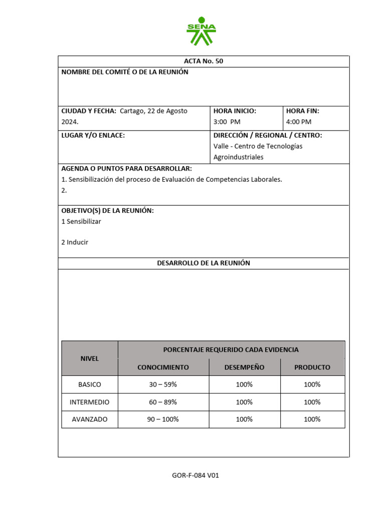 Acta de Induccion y Sensibilizacion N 50 250701115 Buga | PDF | Negocios