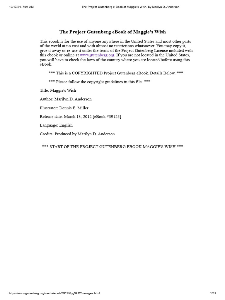 The Project Gutenberg Ebook of Maggie's Wish, by Marilyn D. Anderson | PDF