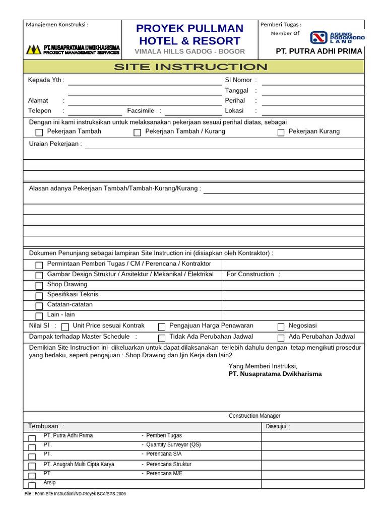 Form - Site Instruction | PDF