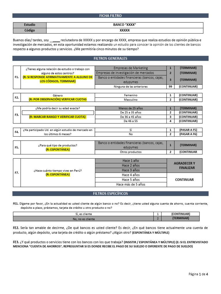 Ficha Filtro Banco (Ejemplo) | PDF