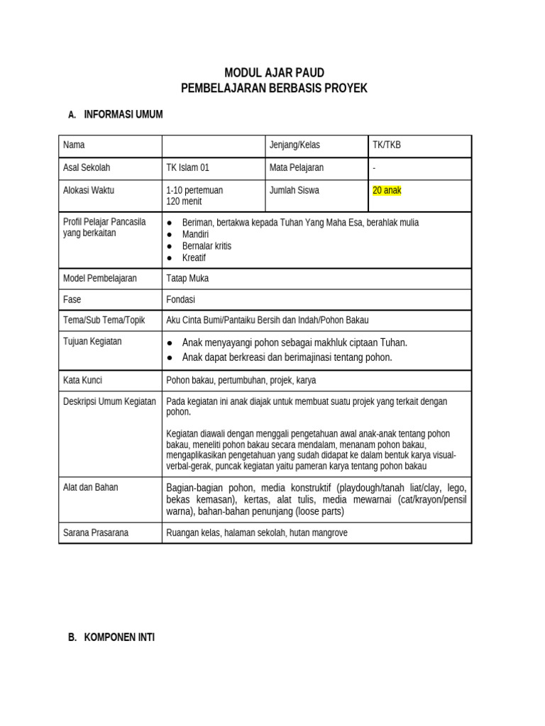 Modul Ajar Projek Pohon Bakau | PDF
