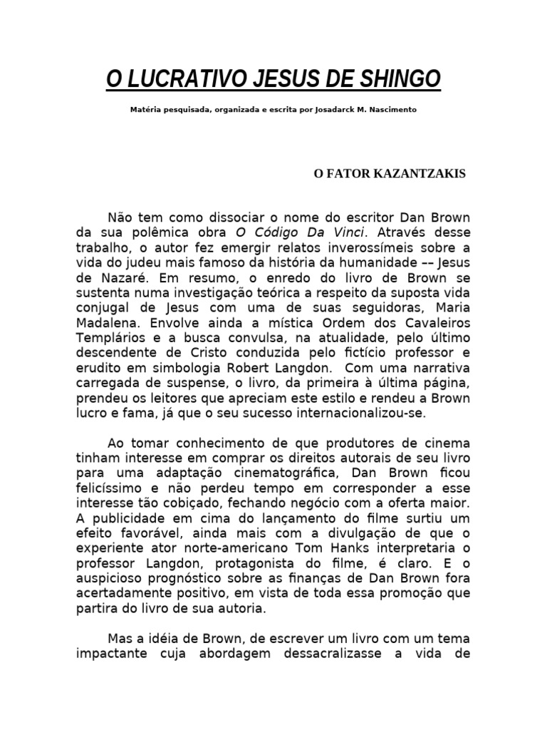 O Lucrativo Jesus de Shingo | PDF