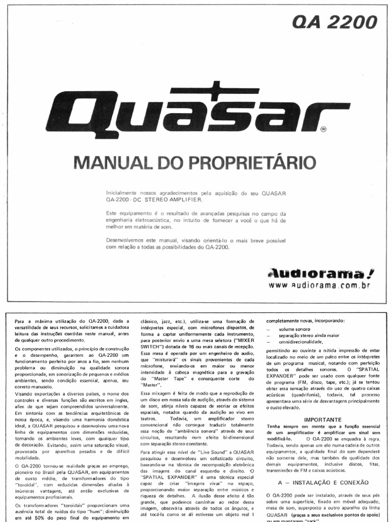 Quasar QA2200 Manual | PDF