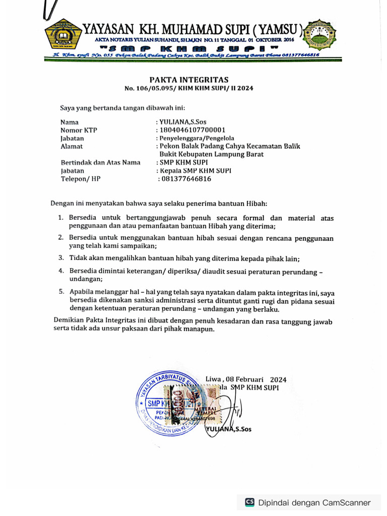 Contoh Pakta Integritas | PDF