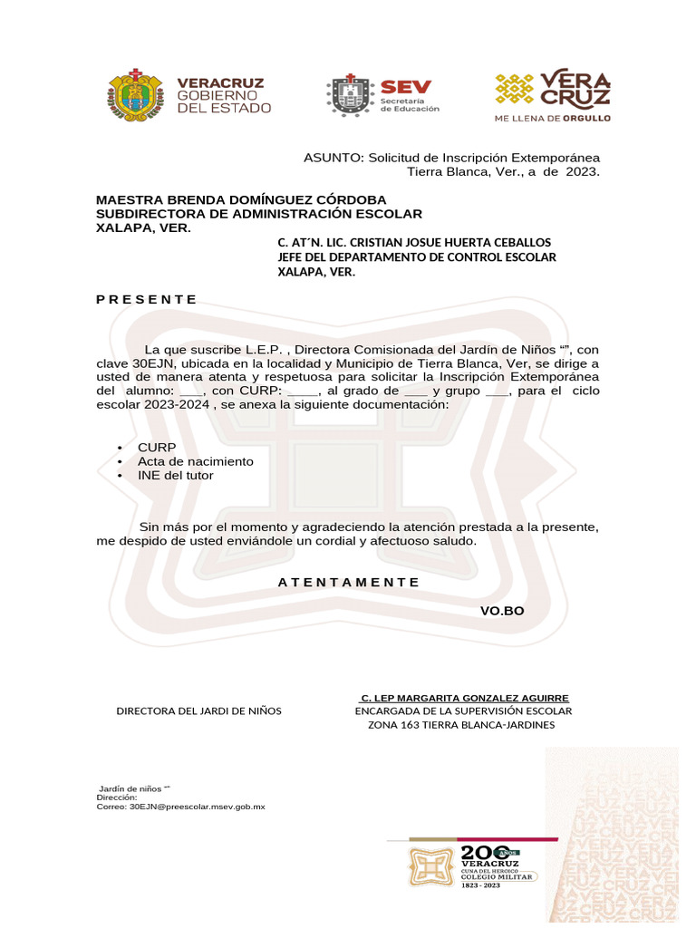 Fomato Oficio Inscripcion Extemporanea | PDF