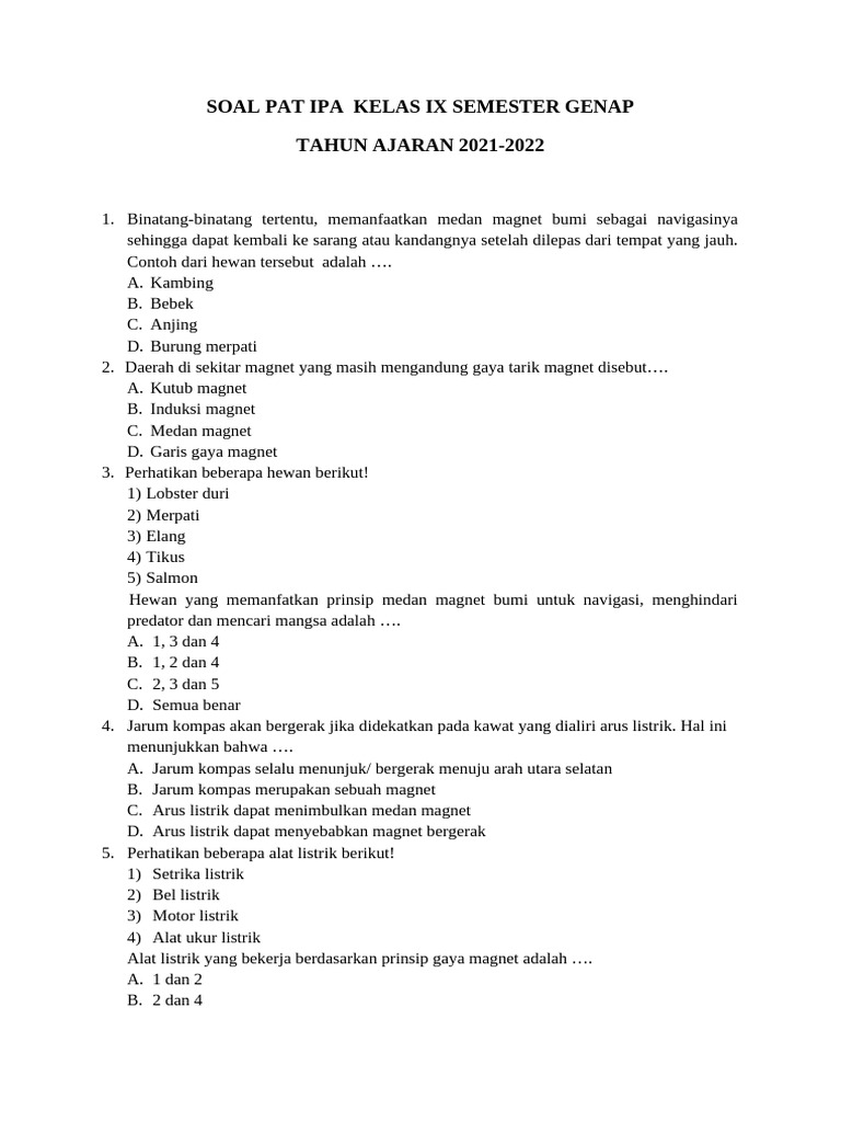 Soal Pat Ipa Kelas Ix Semester Genap | PDF