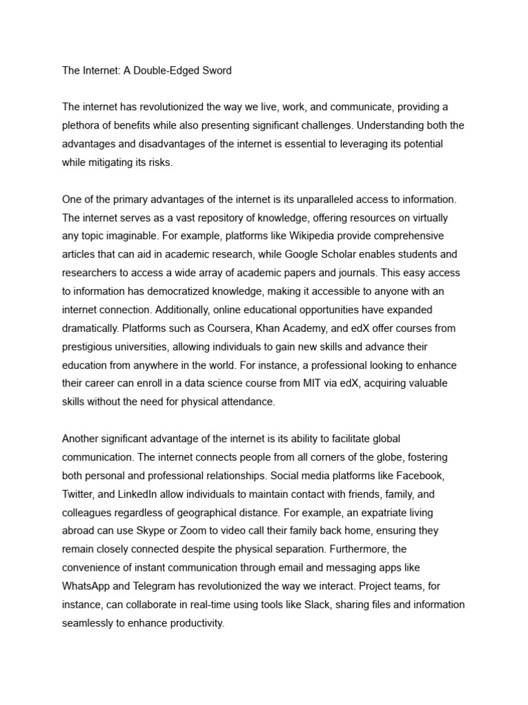 The Internet - A Double-Edged Sword | PDF