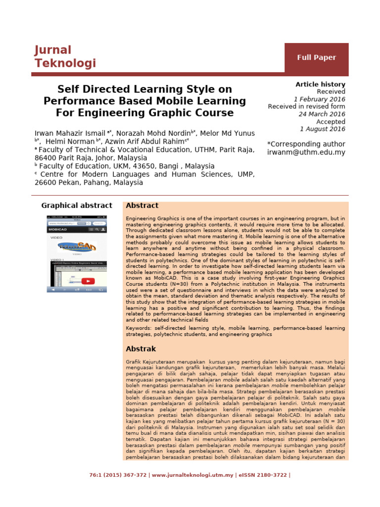 Jurnal Teknologi: Self Directed Learning Style On Performance Based Mobile Learning For ...