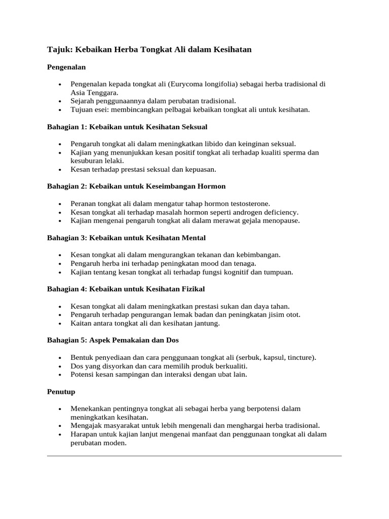 Tajuk: Kebaikan Herba Tongkat Ali Dalam Kesihatan: Pengenalan | PDF