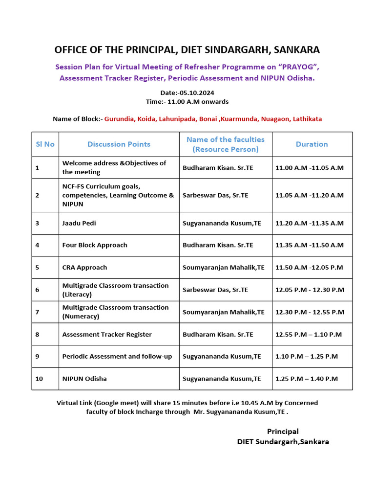 Session Plan For Refresher Programme | PDF