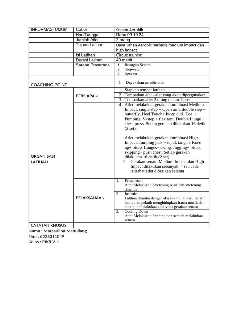 PROGRAM LATIHAN SENAM | PDF