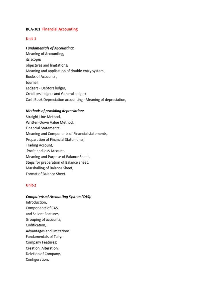 BCA-301 Financial Accounting | PDF