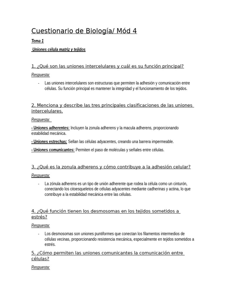 Cuestionario de Biología-Mód 4 | PDF