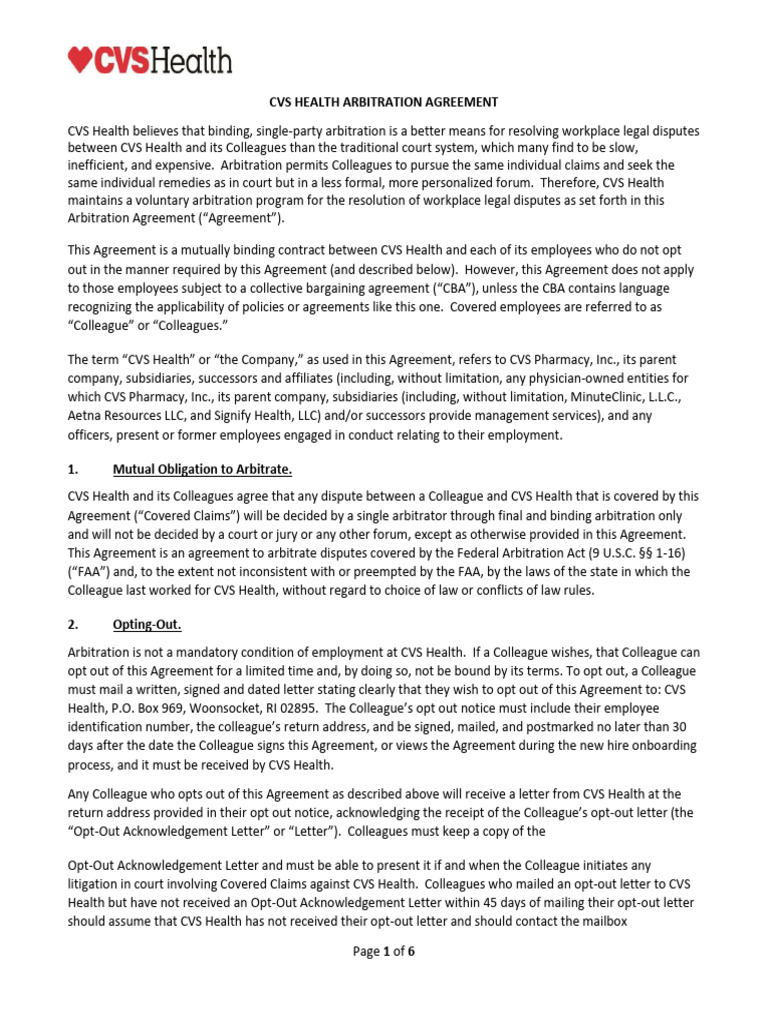 CVS Health Arbitration Agreement March 2024 | PDF