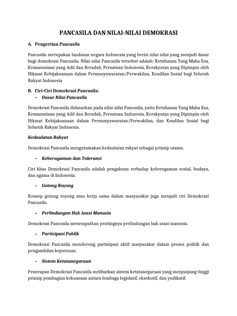 Pancasila Dan Nilai Demokrasi | PDF
