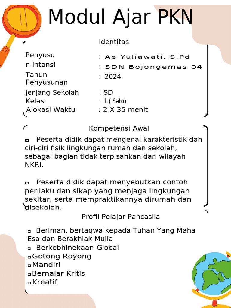 Modul Ajar PKN Kelas 1 SD | PDF