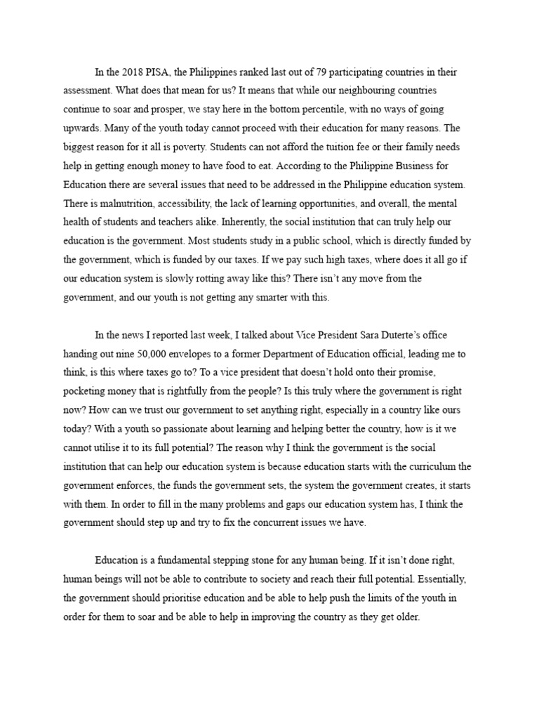 (UCSP) Education Reflection Essay | PDF