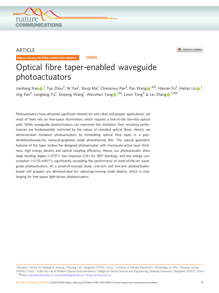 Fiber Taper photoactuator-LeiZhang-NC-22 | PDF