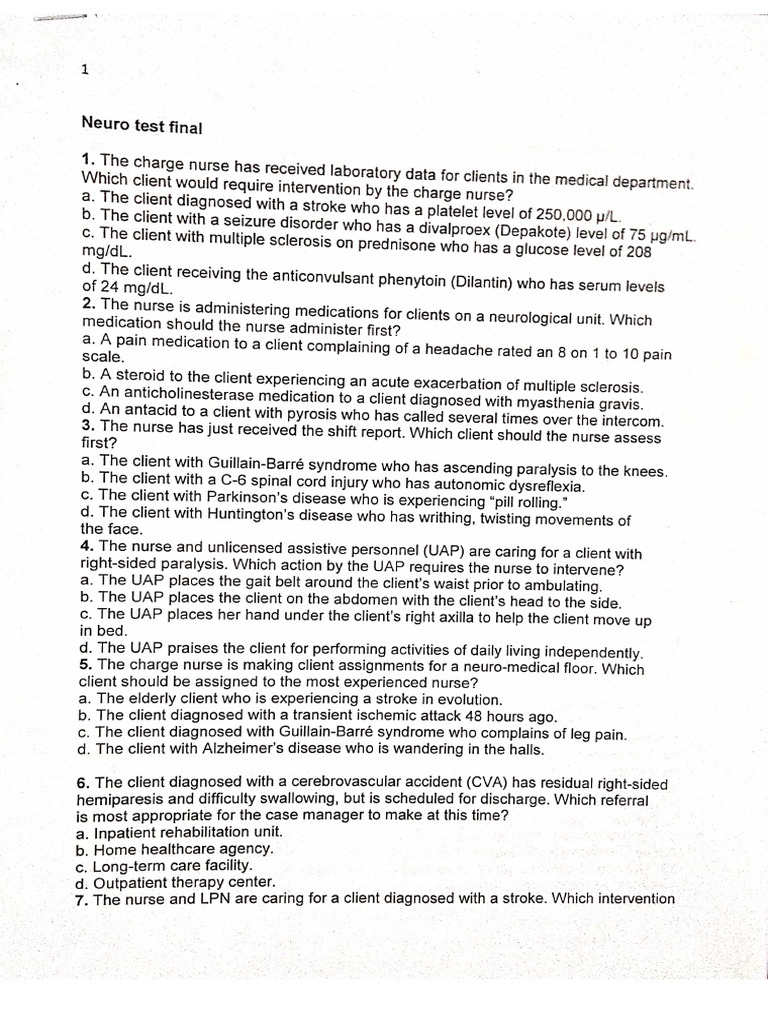 Final Neuro Test | PDF