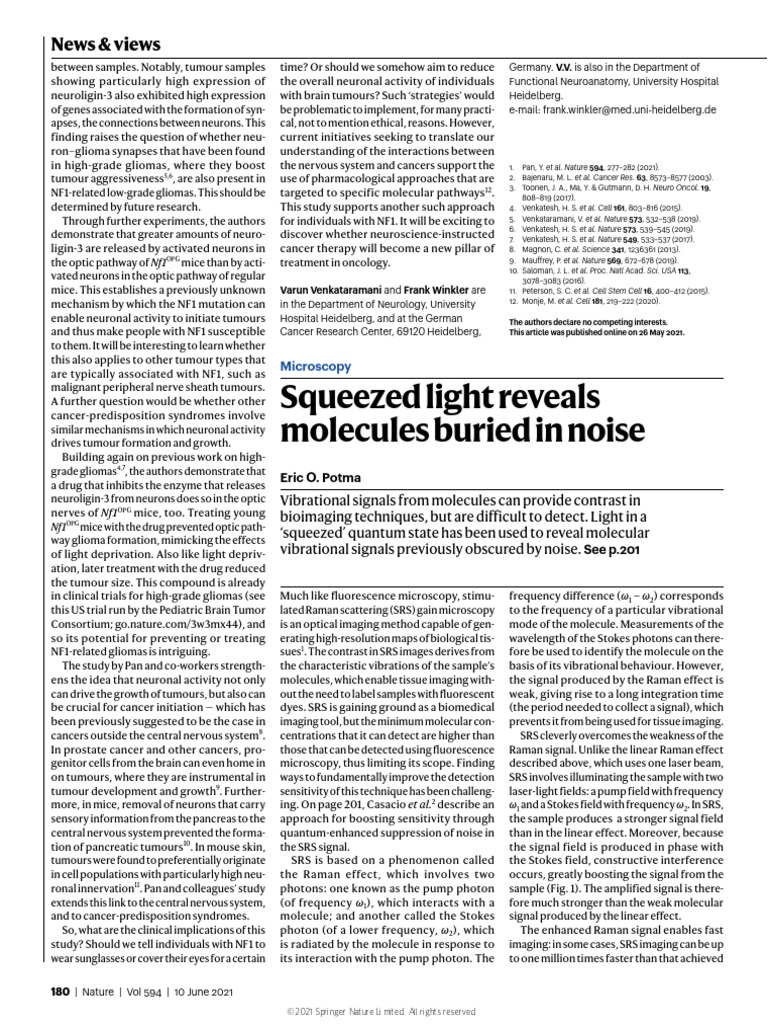 Squeezed Light Improves Sensitivity of Microscopy Technique-Nature-21 | PDF