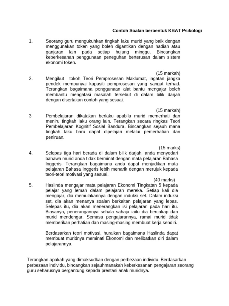 Psikologo Contoh KBAT | PDF