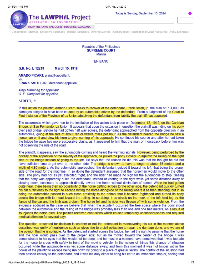 Picart Vs Smith G.R. No. L-12219 | PDF