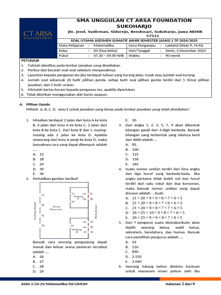 XII - Matematika - SOAL UTAMA - Laelatul Dhian Permata | PDF