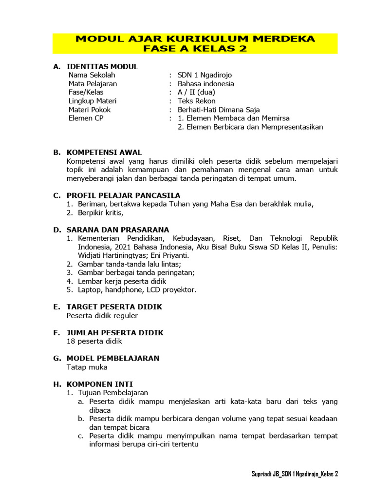 Modul Ajar Bahasa Indonesia - Berhati Hati Dimana Saja - LM1 | PDF