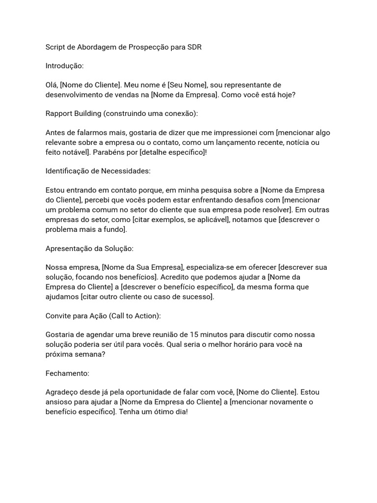 Modelo de Script SDR | PDF