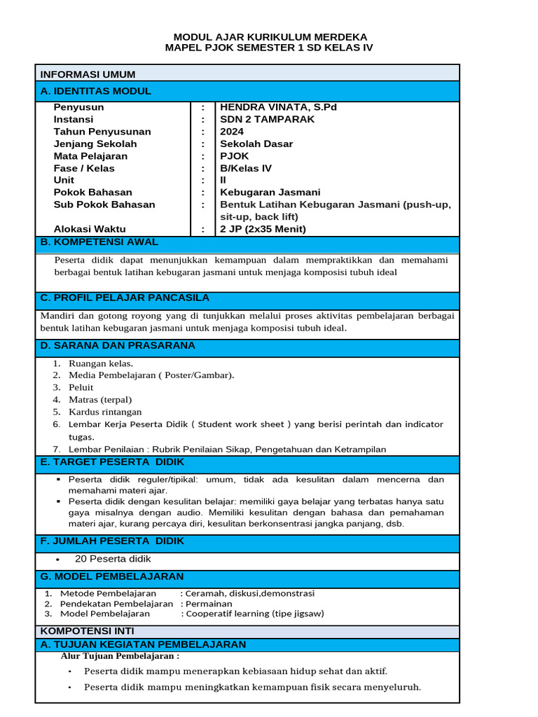 Modul Ajar Kumer Ppg Fix Penjas | PDF