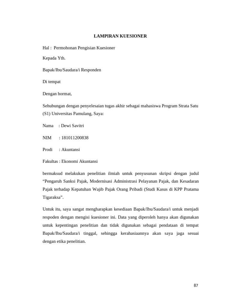 Lampiran Kuesioner | PDF