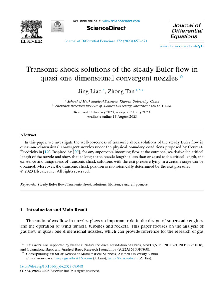 Transonic Shock Solutions of The Steady Euler Flow in Quasi-One-dimensional Convergent Nozzles | PDF