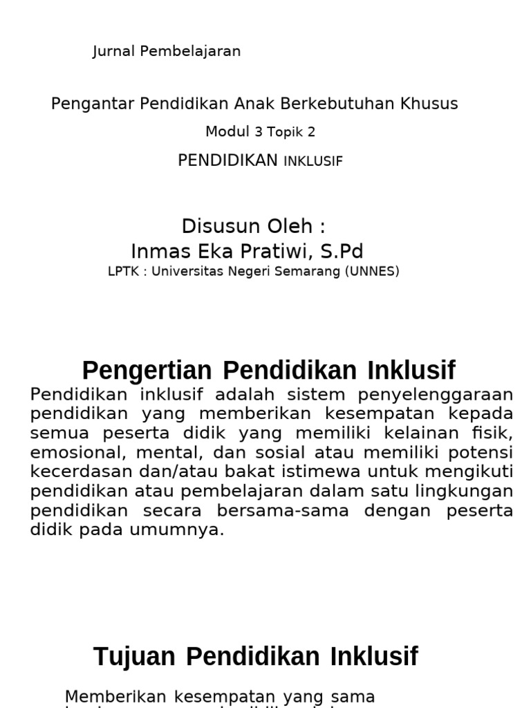 AKSI NYATA Modul 3 Pengantar Pendidikan Anak Berkebutuhan Khusus Topik 2 Pendidikan Inklusif | PDF