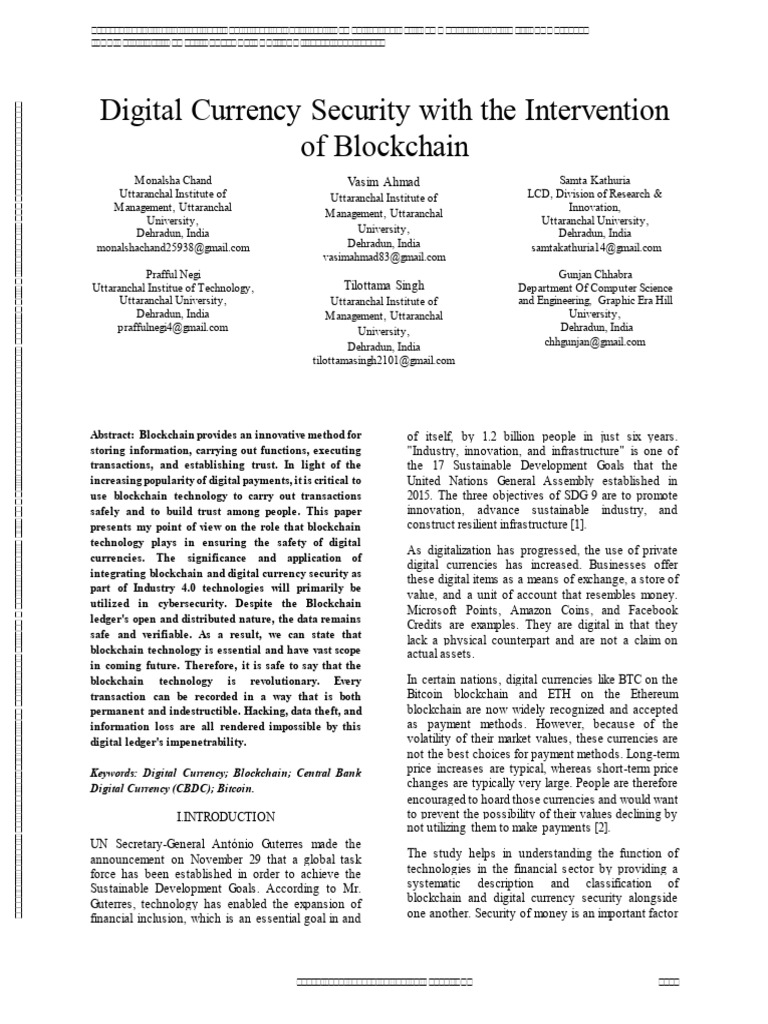 Digital Currency Security With The Intervention of Blockchain | PDF