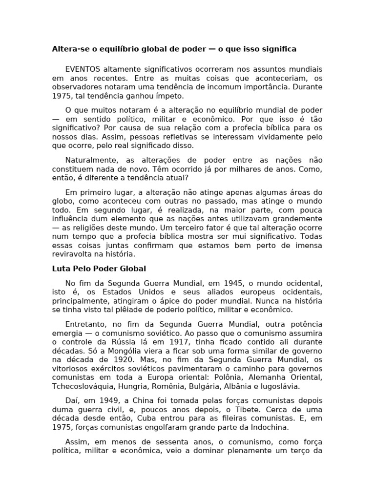 Altera-Se o Equilíbrio Global | PDF