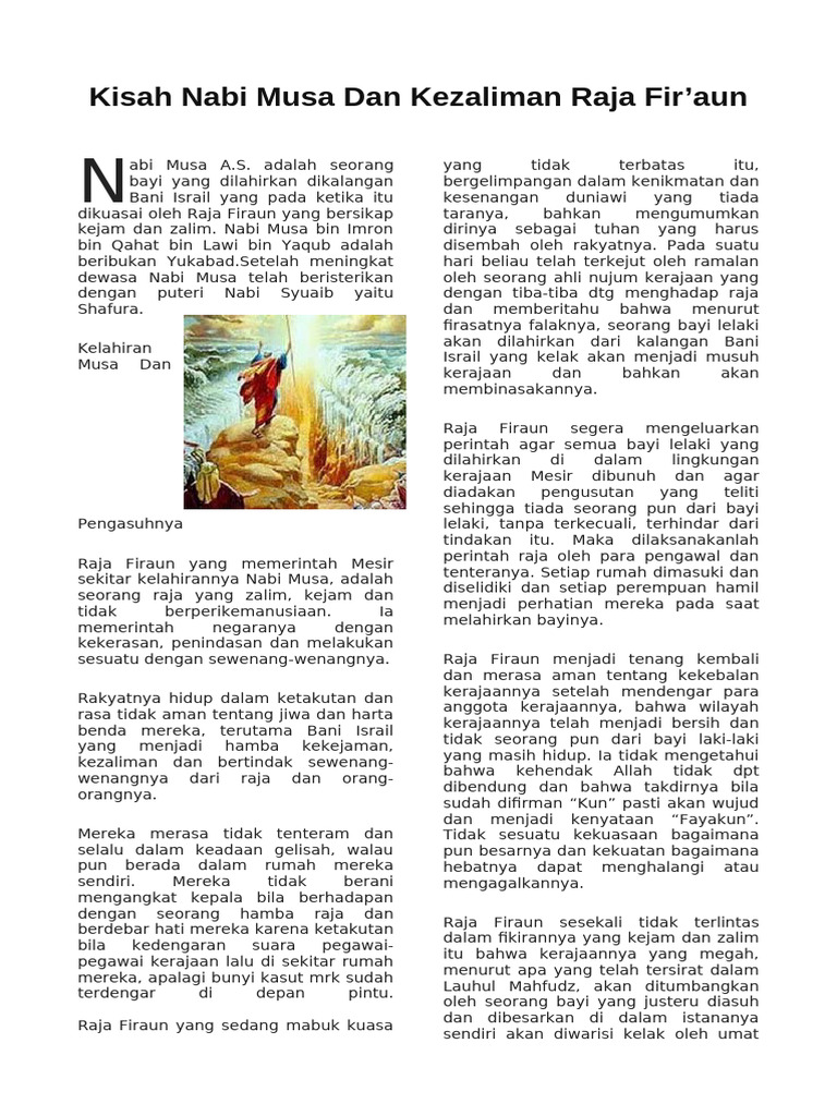 Kisah Nabi Musa Dan Kezaliman Raja Fir'aun | PDF