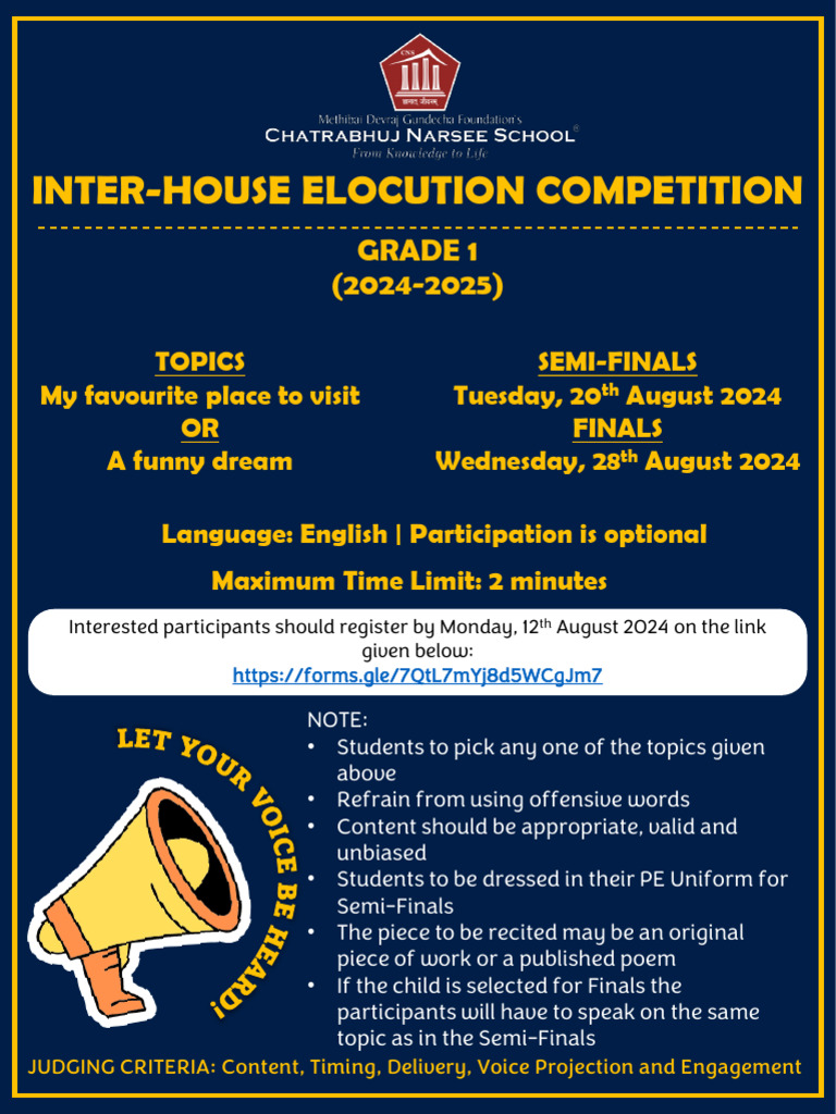 Grade 1 Inter-House Elocution Competition | PDF