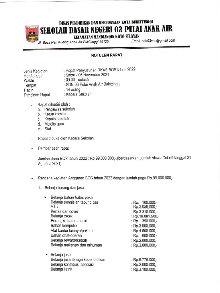 Daftar Hadir Rapat RKS Rkas Dan Notulen | PDF