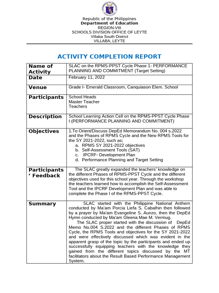 ACR On RPMS PHASE1 | PDF