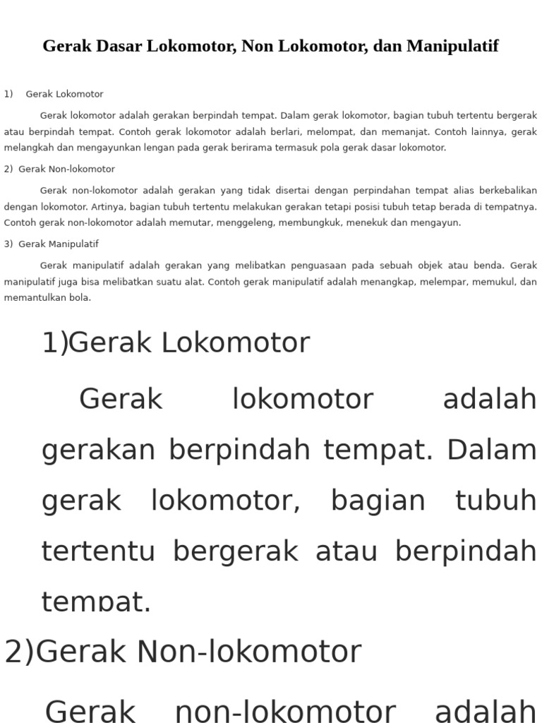 Gerak Dasar Lokomotor, Non Lokomotor, Dan | PDF