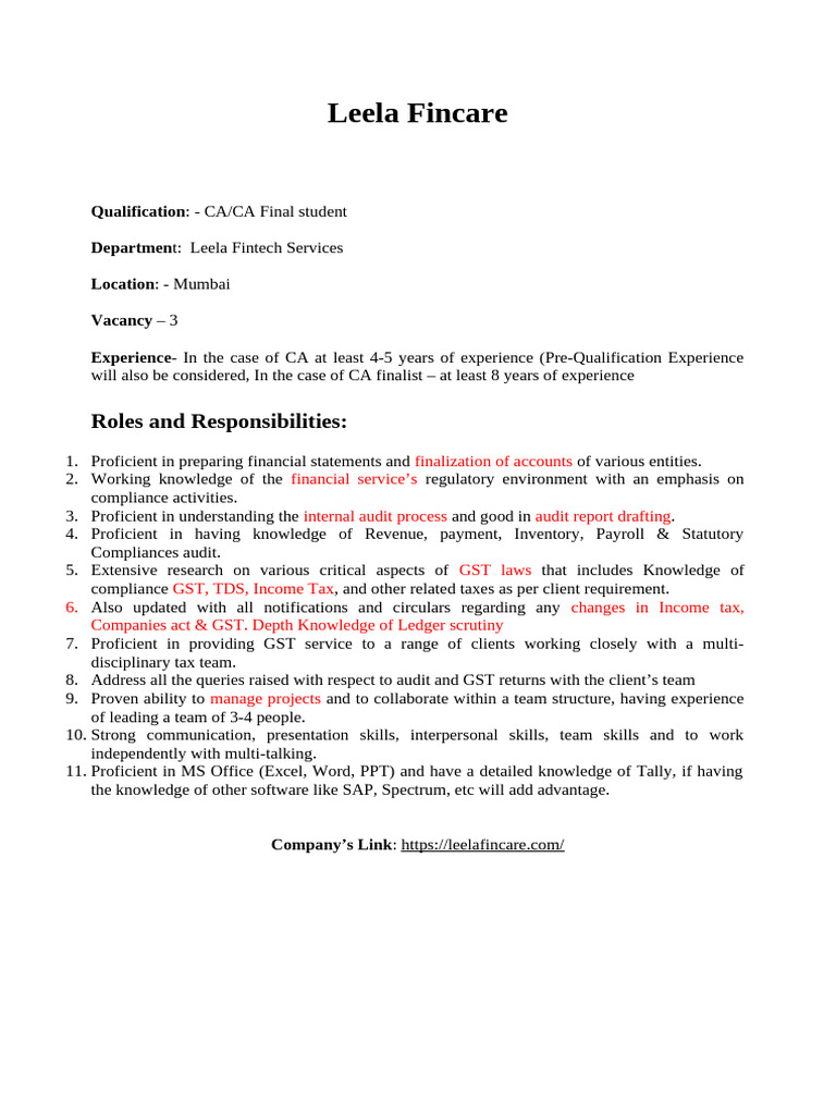 JD Audit Team Leader | PDF | Business