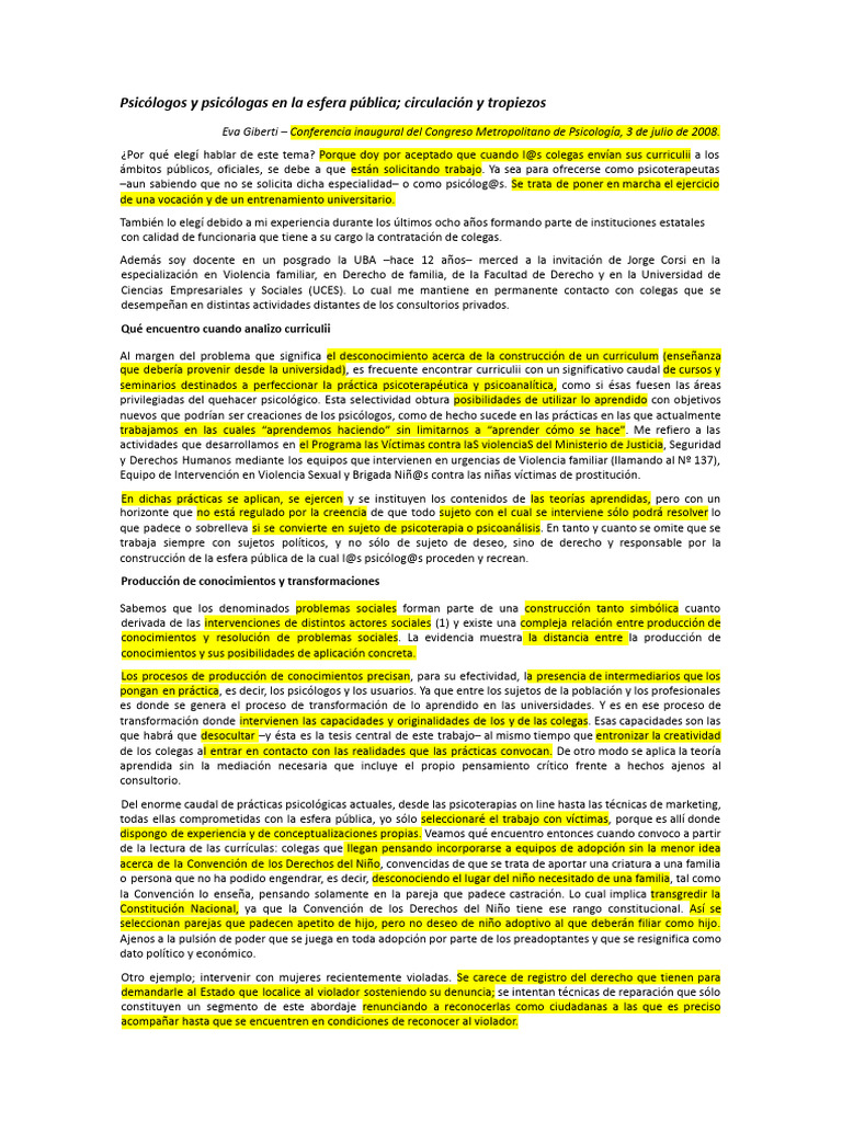 Eva Giberti - Psicologos y Psicologas en La Esfera Publica ...