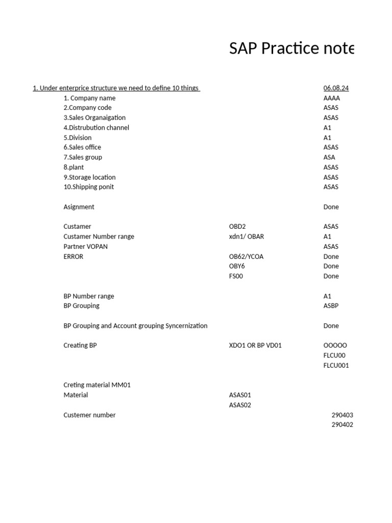 SAP Practice Note | PDF